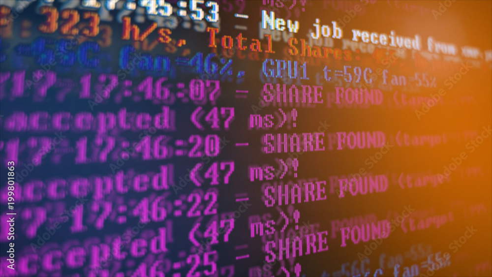 Mining Cryptocurrency process program on display PC. Using Software. Share Found. Stock Photo ...