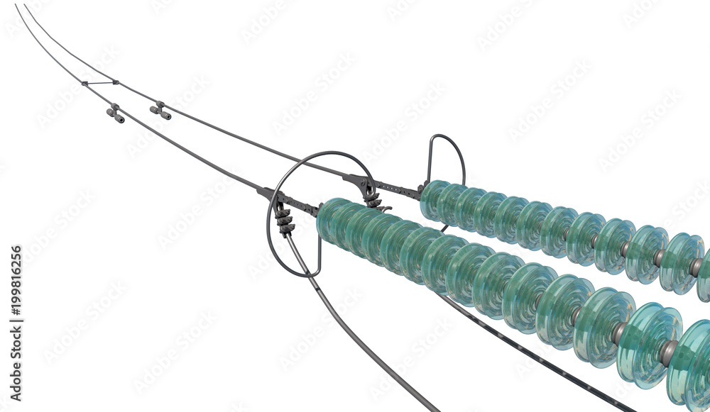 3d illustration support wires insulators. Electrical network details ...