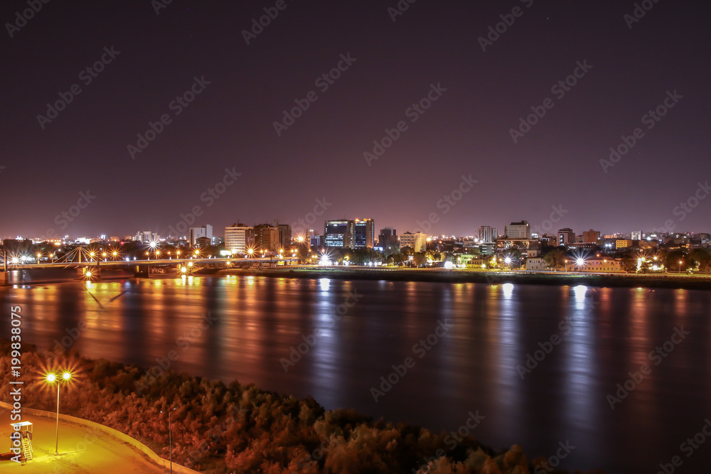 Panorama, Khartoum by night, Sudan, Nile, River Nile, Water, Skyline ...