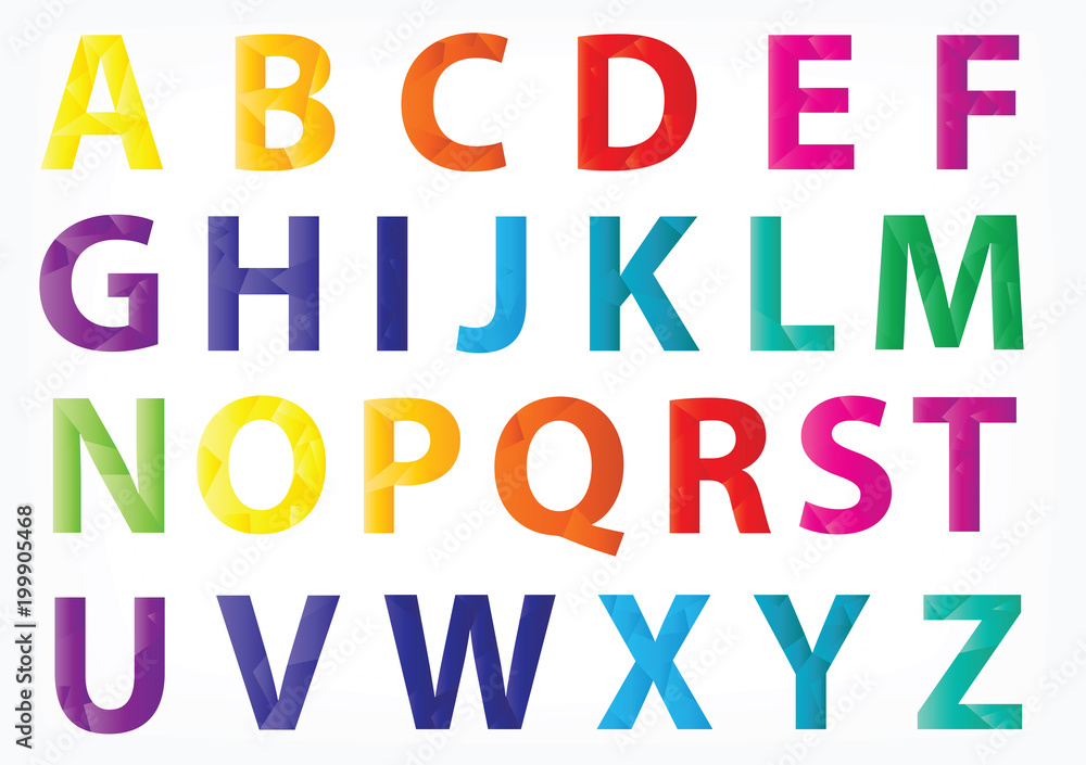 Trendy vector alphabet letters set. Rainbow alphabet letters collection isolated on white ...