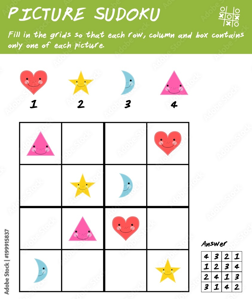 Picture sudoku game with basic shapes. Logic educational game. Kids ...