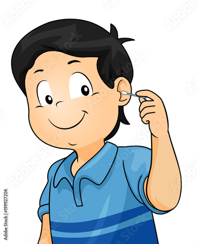Kid Boy Clean Ear Illustration vector de Stock | Adobe Stock
