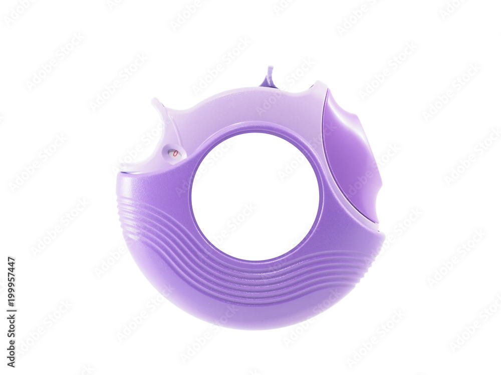Medicine dry powder inhaler with blank label isolated on white ...