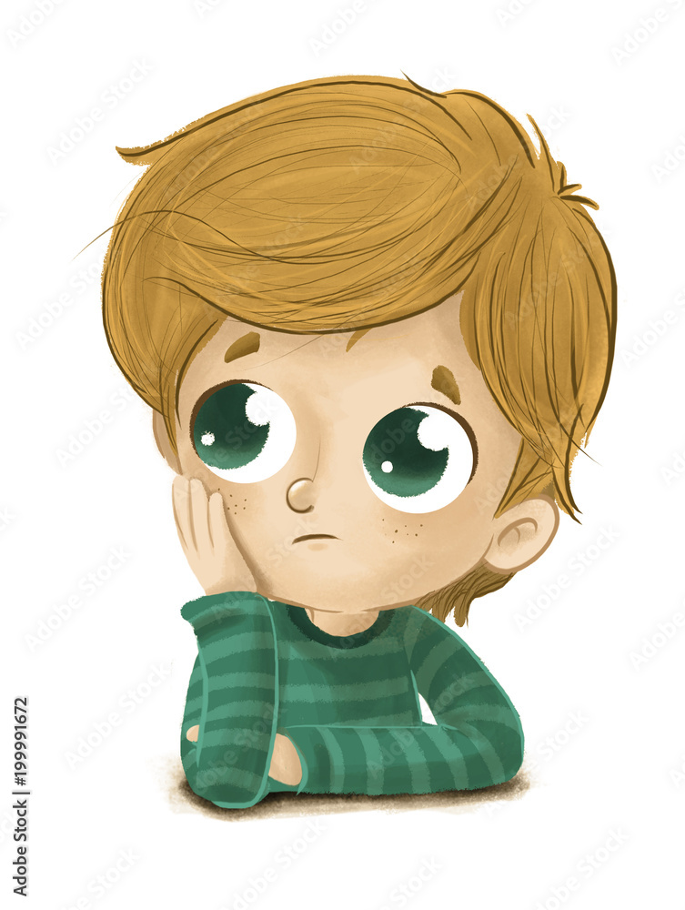 Caricatura De Niño Preocupado
