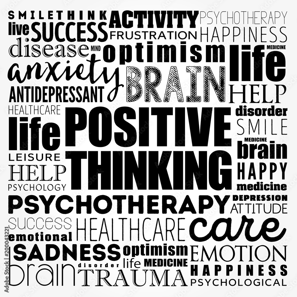 Positive thinking word cloud collage, health concept background Stock ...