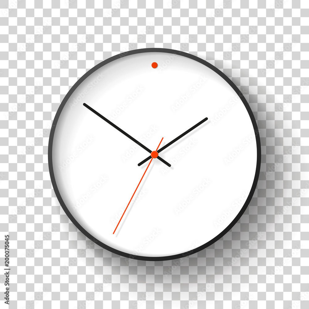Simple wall Clock in realistic style, minimalistic timer on transparent ...