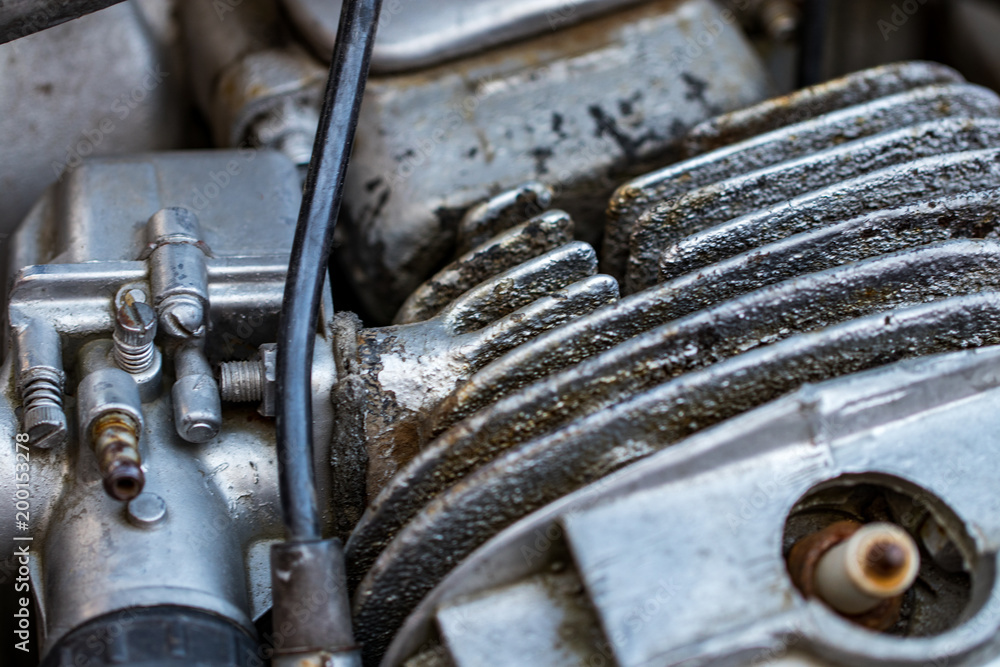 Motor bike detail - Engine block, Metal parts of motorcycle Stock Photo ...