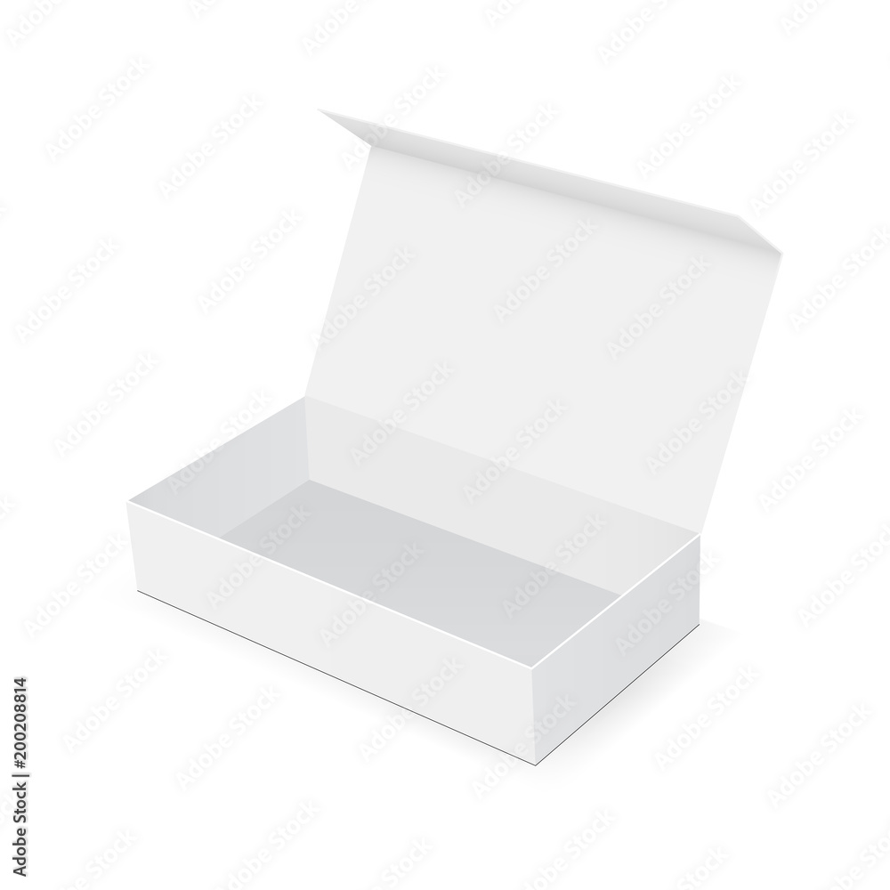 Empty box with open lid isolated on white background. Display your ...