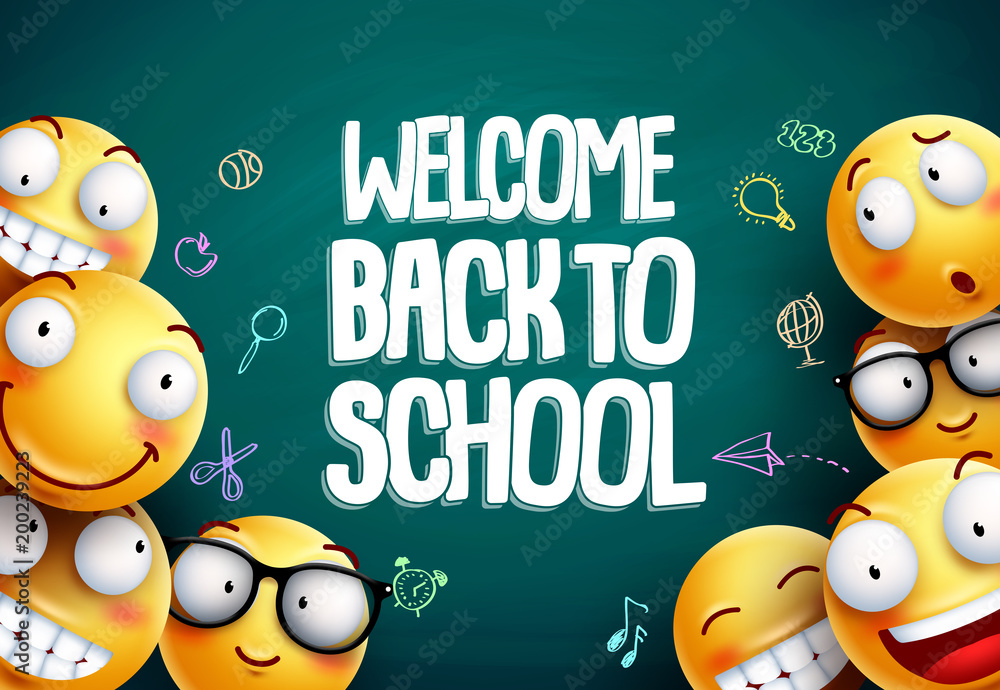 Smileys back to school vector background design. Yellow smiley ...