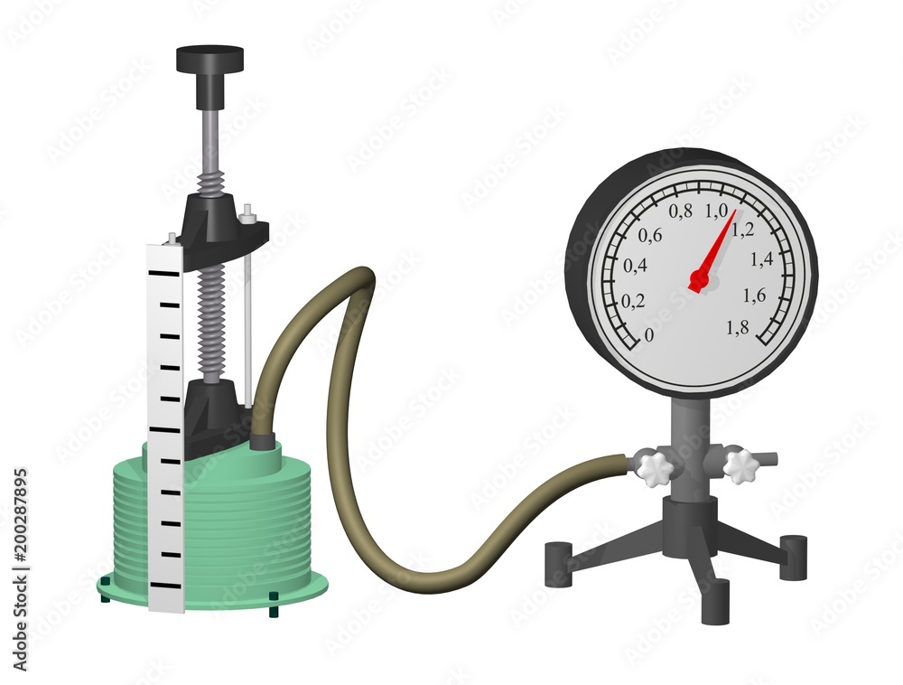 Sylphon, manometer. Science classrooms experiment, 3D illustration ...
