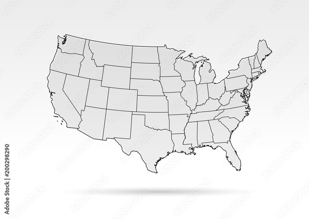 USA map grey outline shadow gradient Stock Vector | Adobe Stock