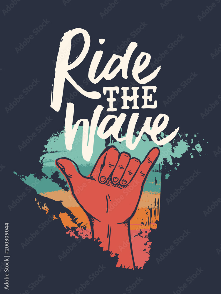 Vintage beach surf shaka sign poster for summer Stock Vector | Adobe Stock