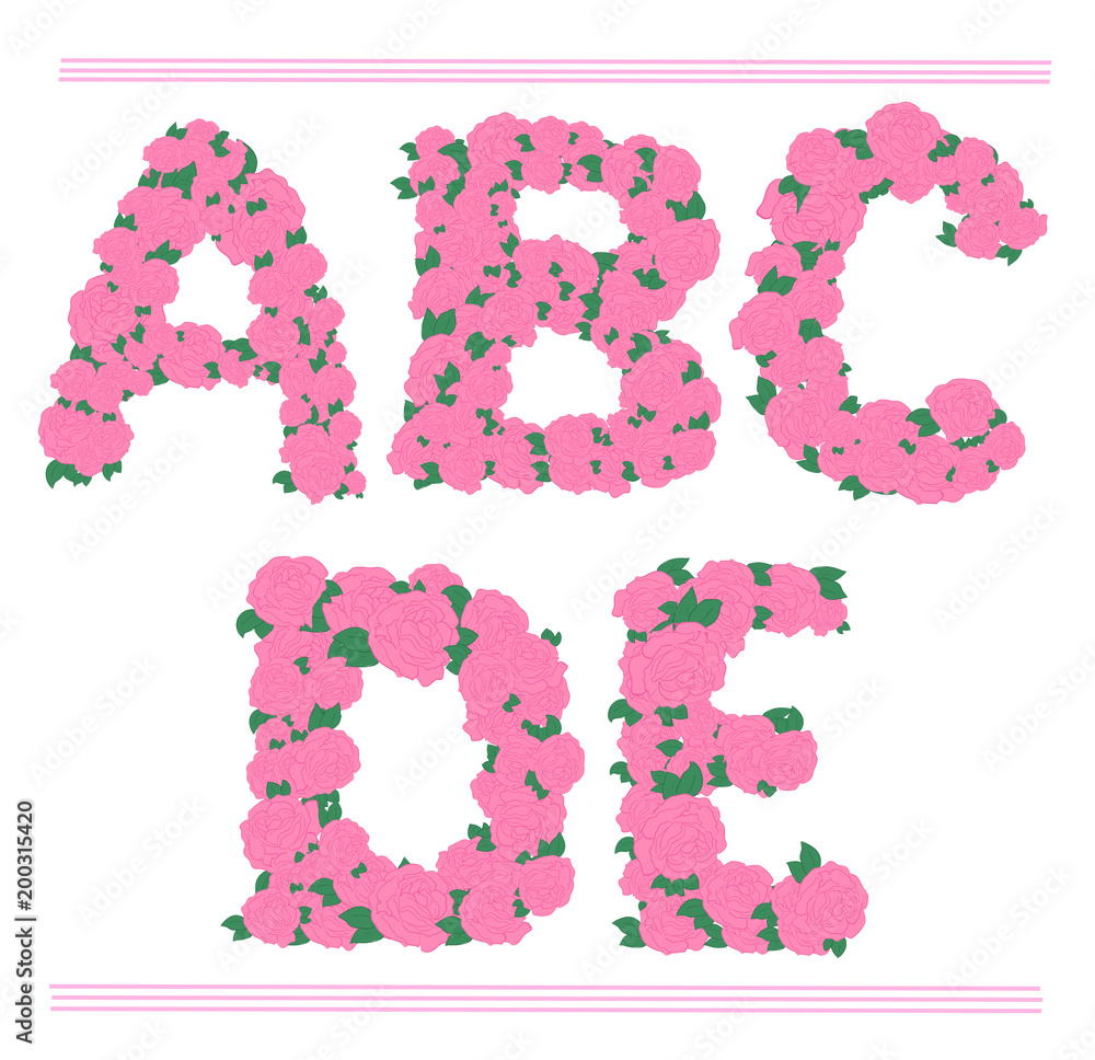 Vector pink roses font - A-E decor letters Stock Vector | Adobe Stock
