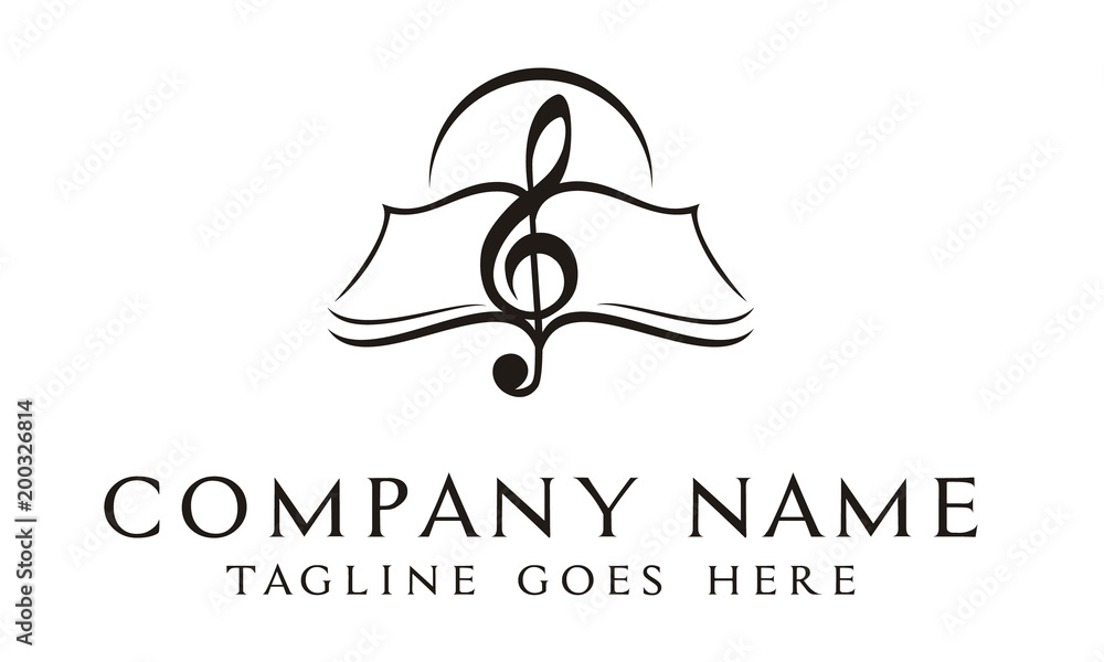 Music Notes Book Sheet with Treble Clef Musical logo design Stock ...