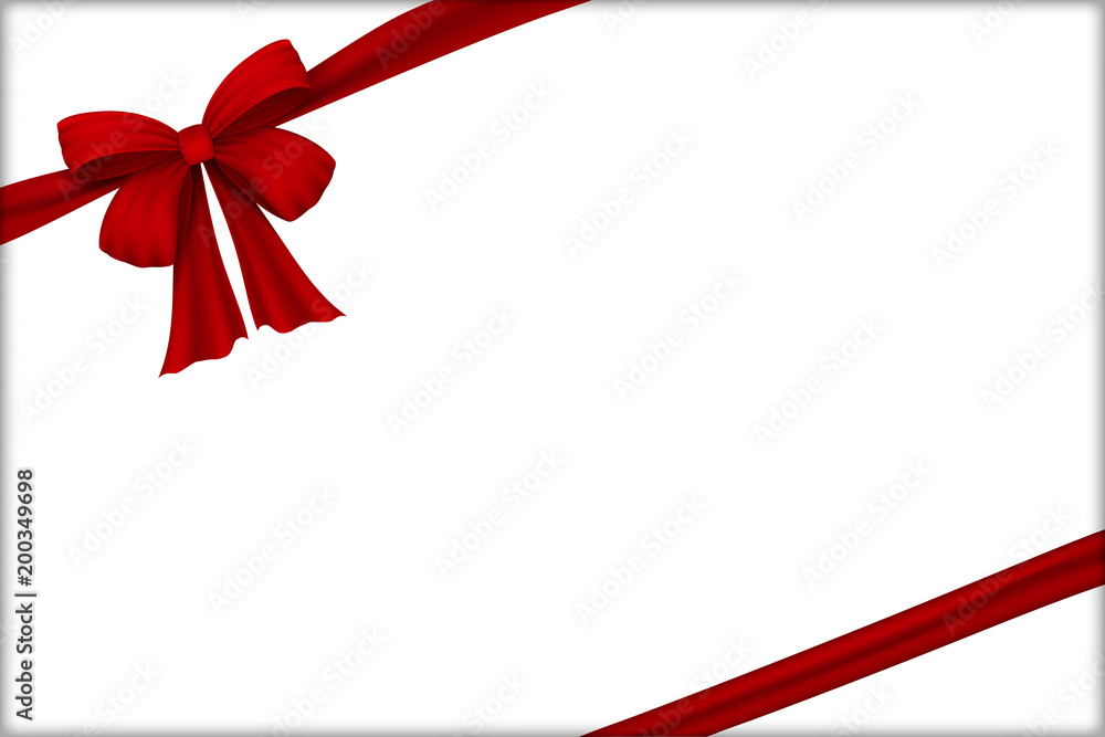 Vector realistic red bow. Bow of satin ribbon. Velvet bow. Postcard ...