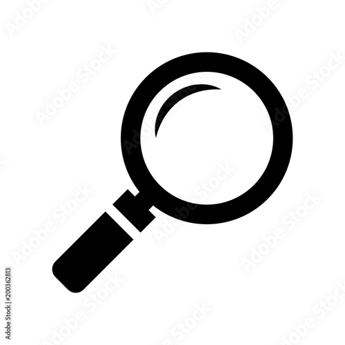 Simple small magnifying glass icon. Black, flat icon. Isolated on white ...