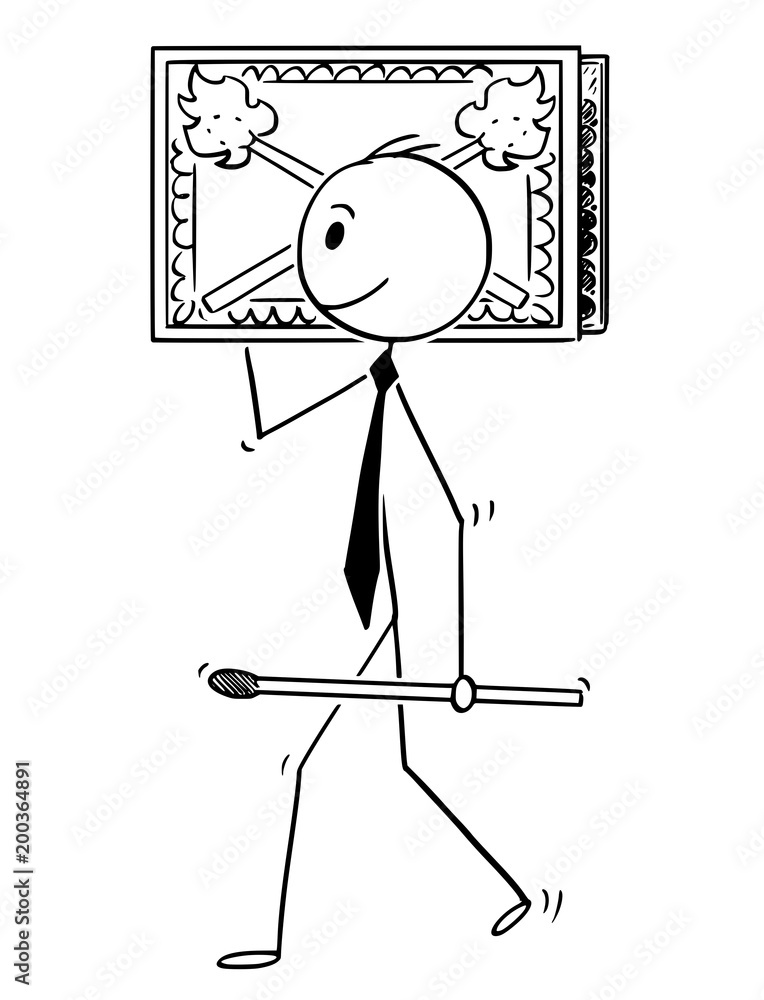 Cartoon stick man drawing conceptual illustration of businessman carry ...