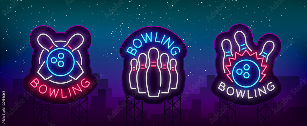 Bowling is collection of neon signs. Collection of Emblem Symbols, Neon ...