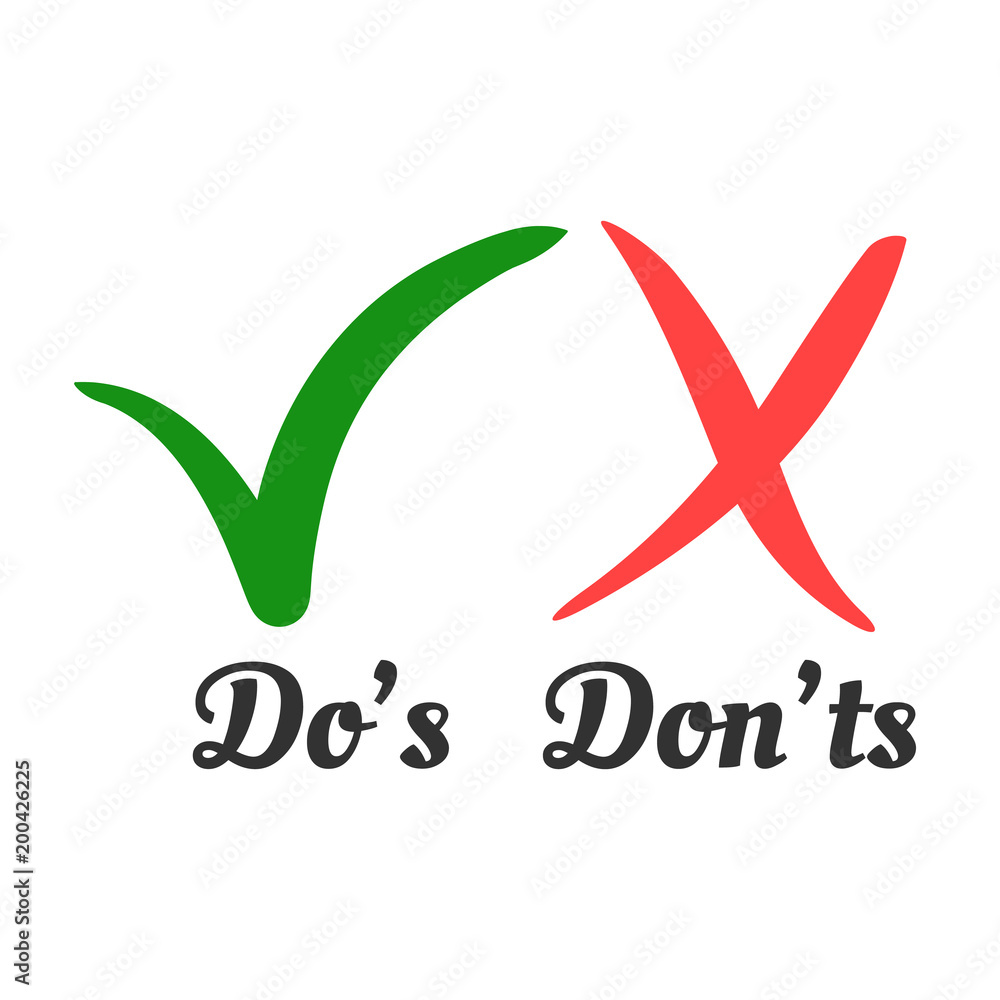 Handwritten Do and Dont check tick mark and red cross checkbox icons ...