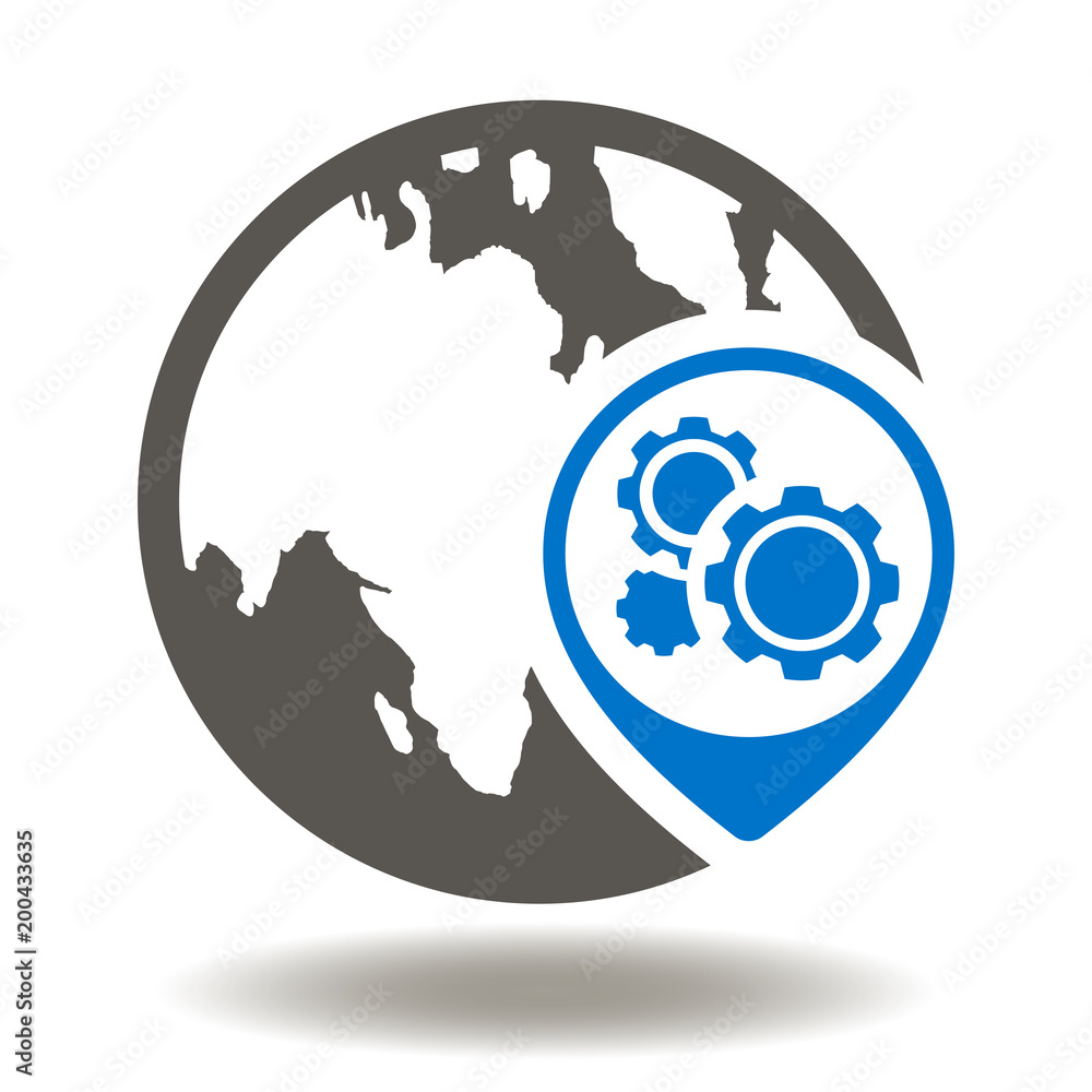 Globe Earth Location Button Gears Mechanism Icon Vector. Global ...