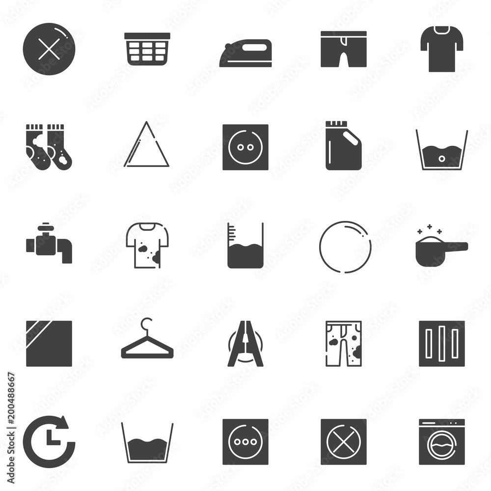 Laundry vector icons set, modern solid symbol collection, filled style ...