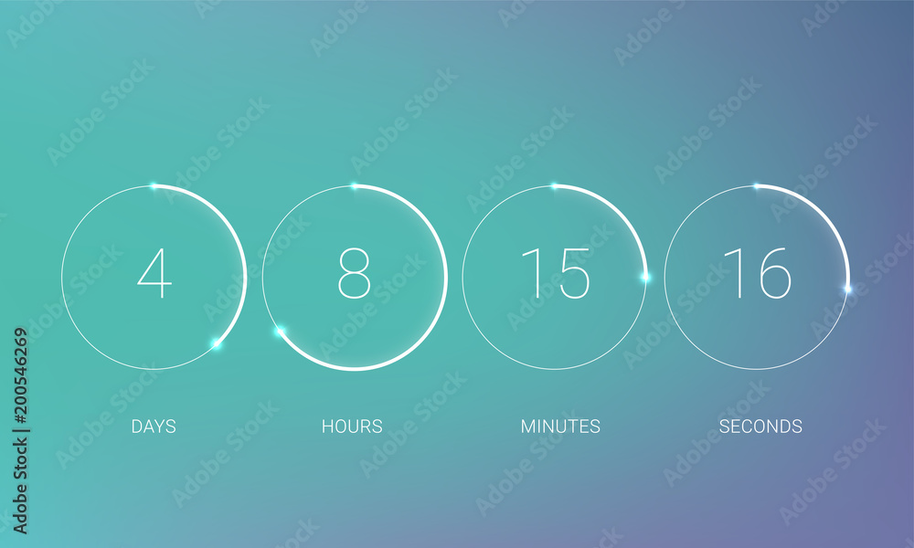 UI countdown clock counter timer. Vector digital count down circle board with circle time pie ...