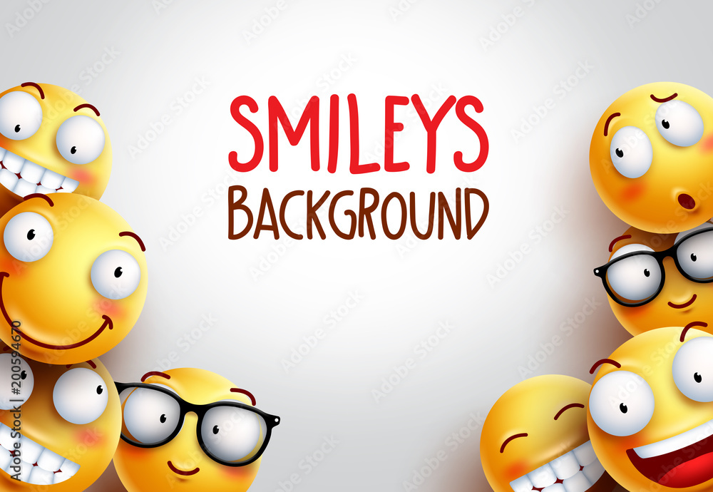 Smiley vector background design with yellow emoticons of funny and ...