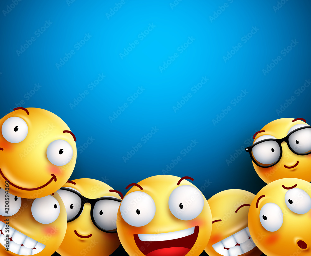Smiley background vector illustration. Yellow emoticons or smileys with ...