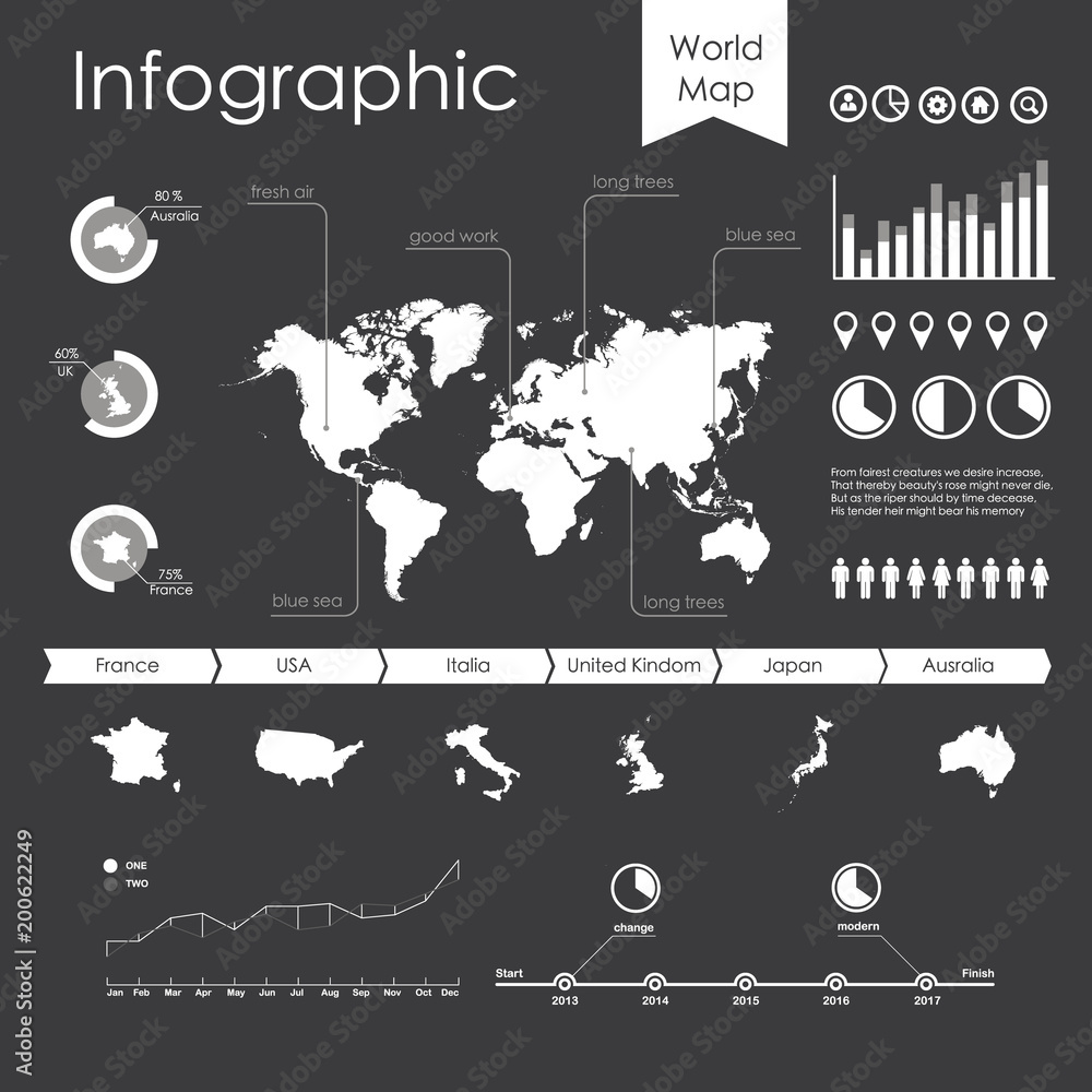 Vector set elements of infographics. World map and information graphics ...