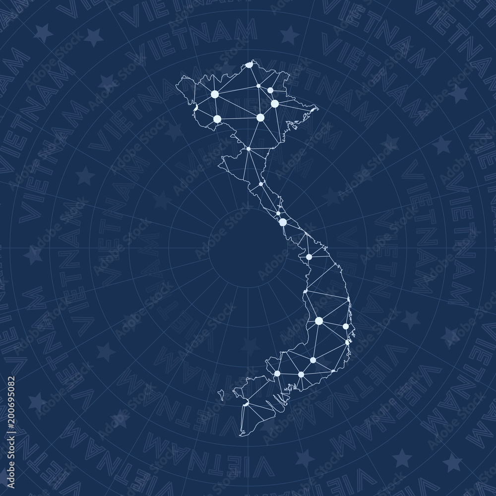 Vietnam network, constellation style country map. Extraordinary space ...