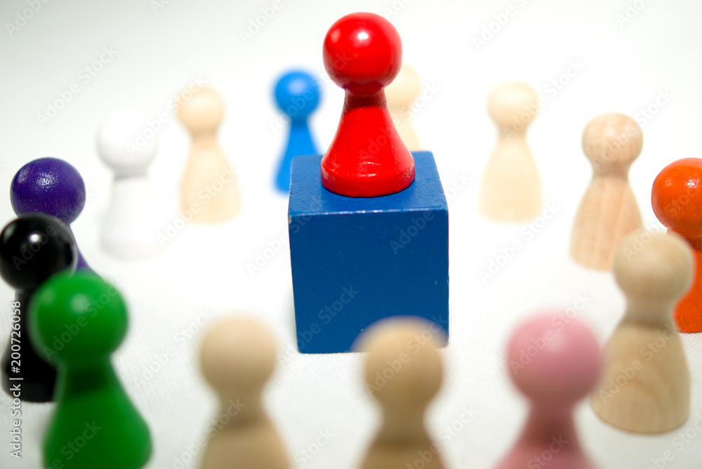 inner parts work with small red isolated wooden figure on blue cube ...