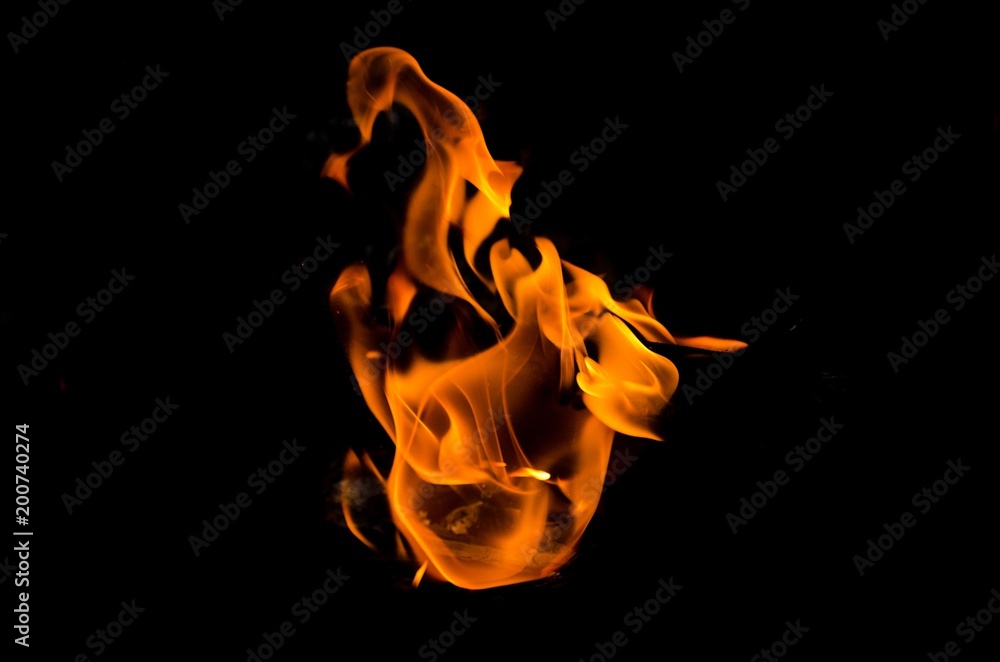 Fire flames on black background. Fire is the oxidation of the material ...