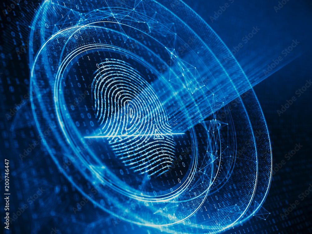 Digital biometric, security and identify by fingerprint concept ...