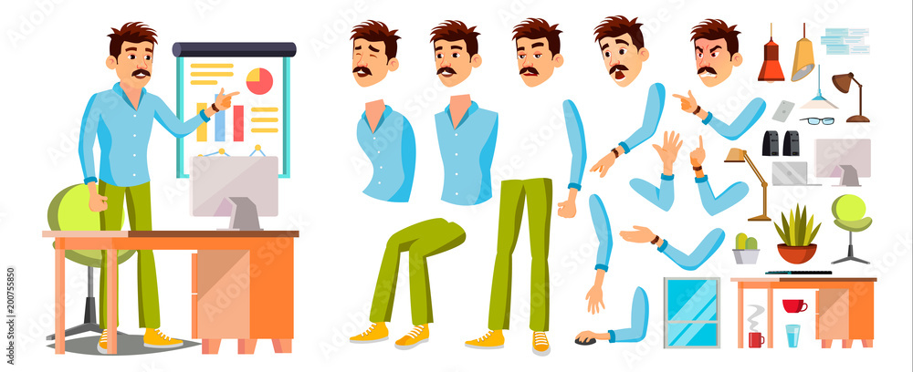 Business Man Worker Character Vector. Working Male. Office Worker ...