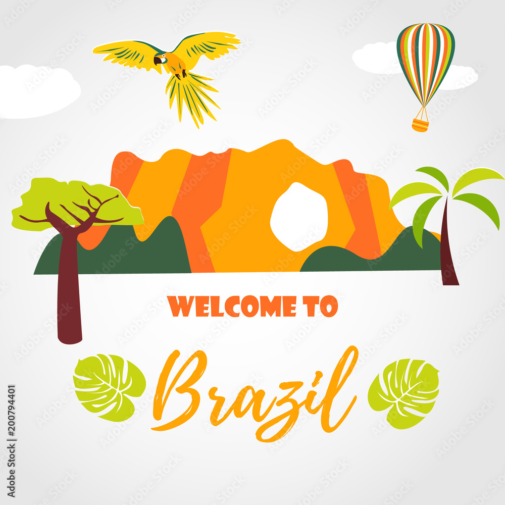 Tourist background welcome to Brazil with a view on national park Serra ...