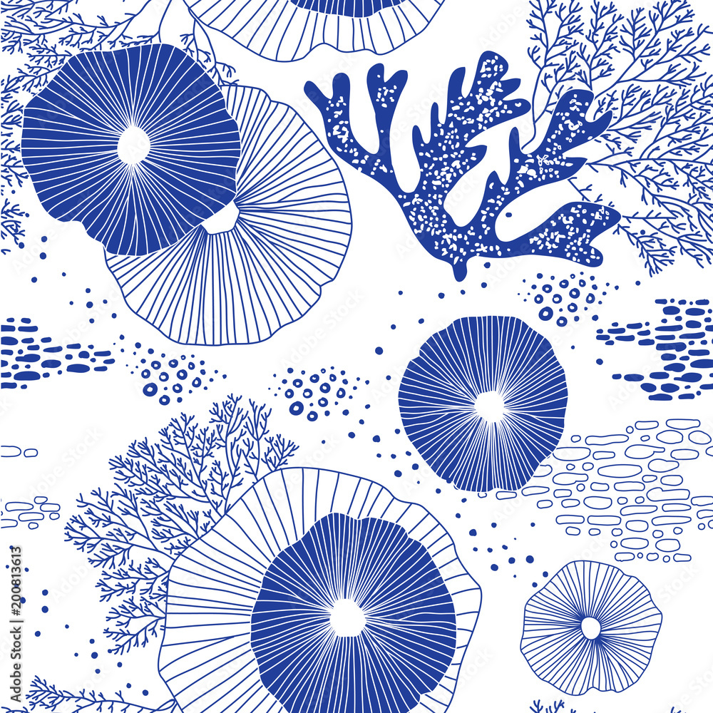 Hand drawn seamless vector pattern. Trendy pattern with corals and ...
