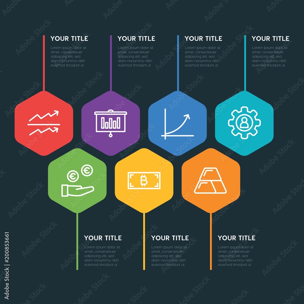 Flat geometric business, money, charts infographic steps template with ...