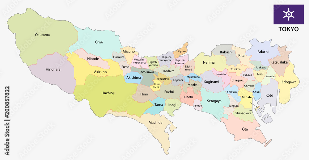 tokyo prefecture administrative and political vector map with flag ...