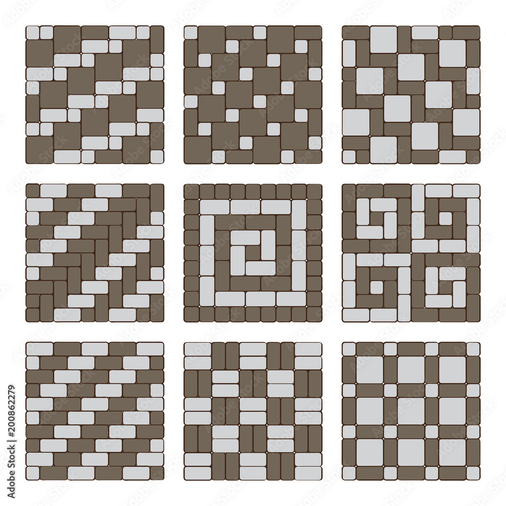 Set of street pavement blocks. Paving ideas and designs, sidewalk or ...