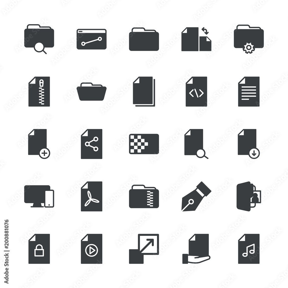Modern Simple Set of folder, files, design Vector fill Icons ...