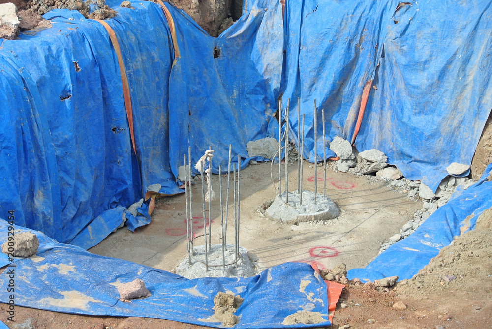 Excavated and cut to level bore pile at the construction site. Ready to ...