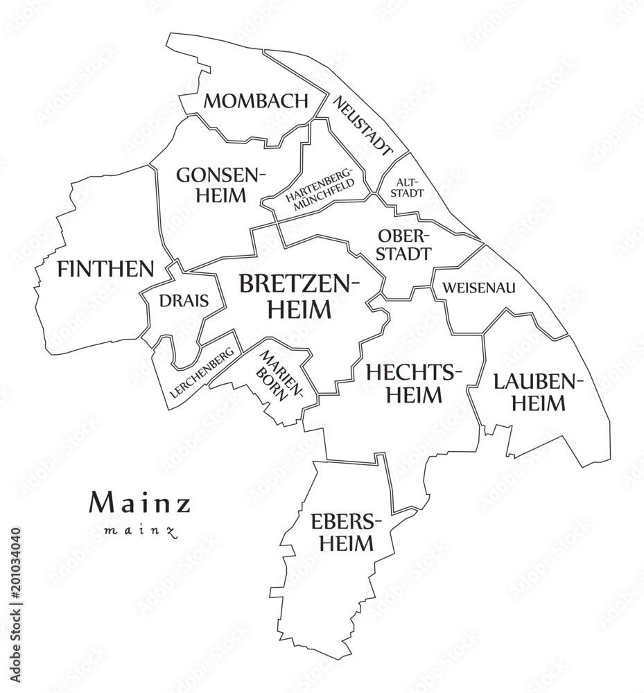 Modern City Map - Mainz city of Germany with boroughs and titles DE outline map Stock Vector ...