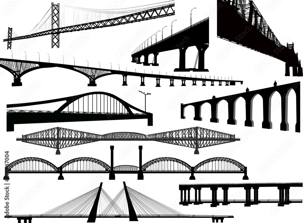 ten long bridges collection isolated on white Stock Vector | Adobe Stock