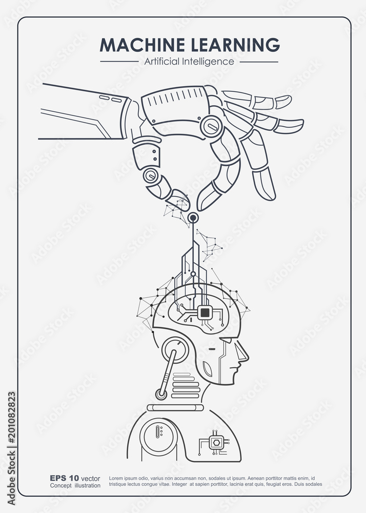 Artificial Intelligence Ai And Machine Learning Poster Concept Robotic Hand Put Digital Big