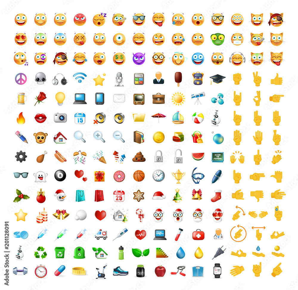 Set of 195 Realistic Cute Icons on Transparent Background . Isolated ...