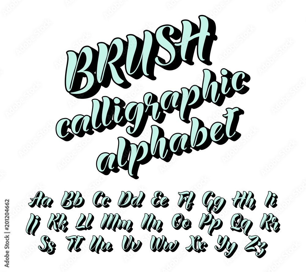 Calligraphic brush alphabet. Letters with shadow for poster, headline ...