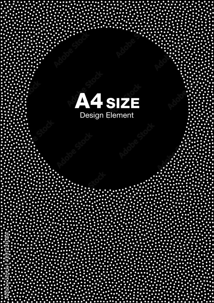 White Halftone Dots circle Frame on Black Background. A4 size. Vector ...