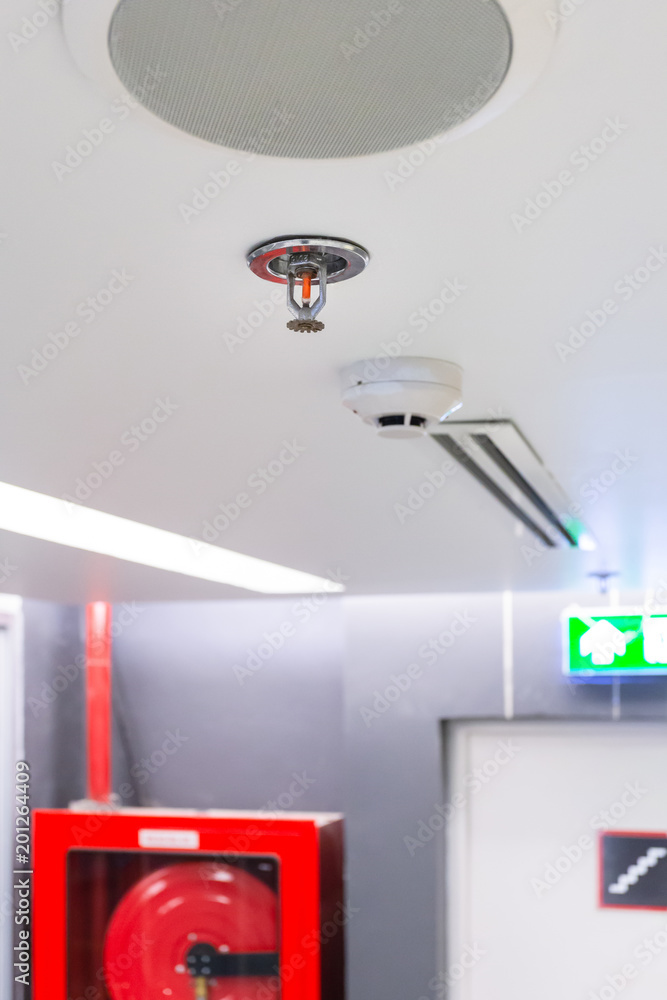 Fire Sprinkler, focus at selective, Fireplace in the office for safety ...