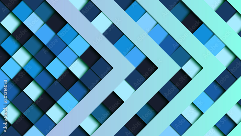 Abstract blue square geometric shape paper cut layer background.Paper ...