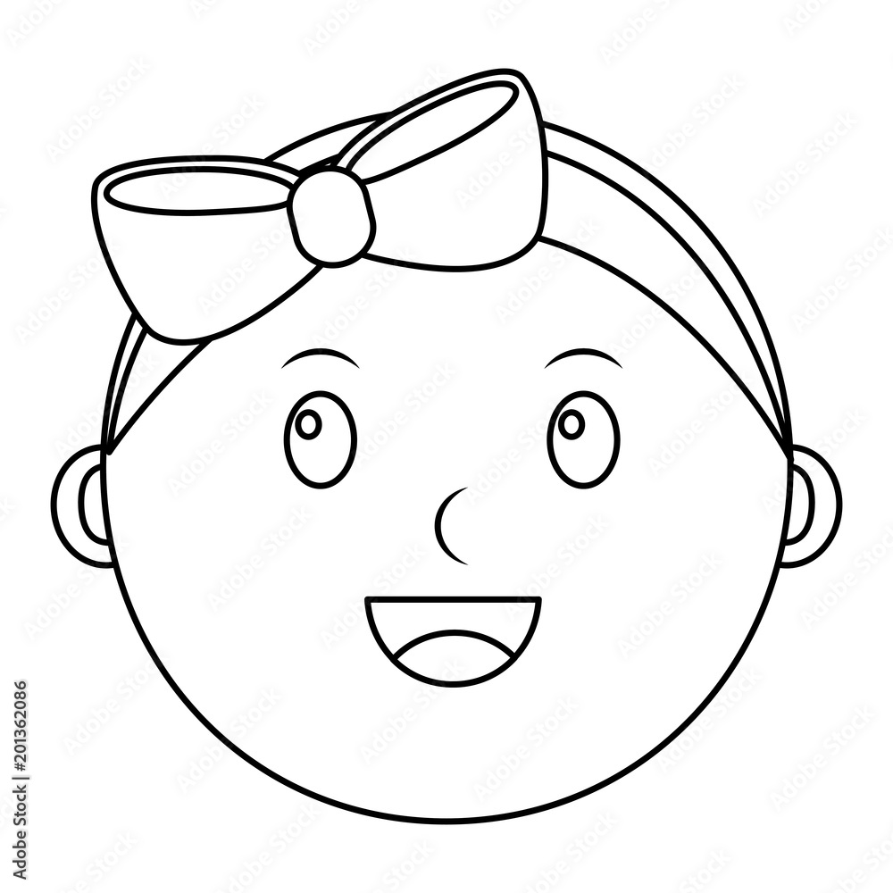 cute baby little girl face with bow vector illustration outline Stock ...